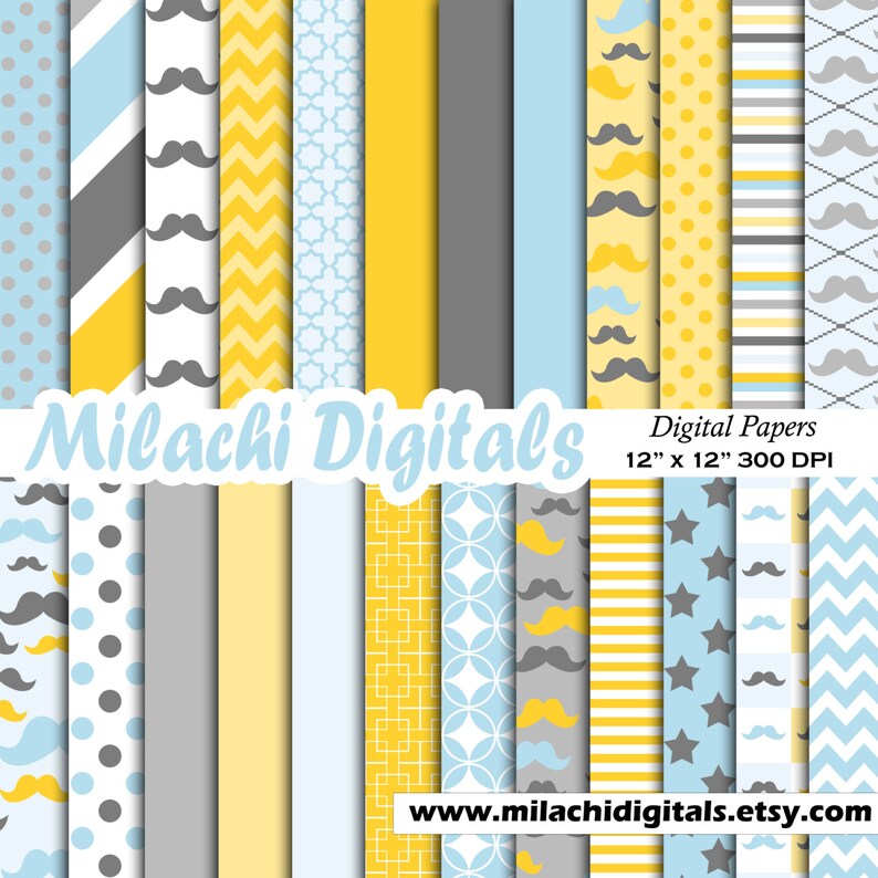 Mustache Digital Paper Little Man Scrapbook Papers Boy Baby | Etsy