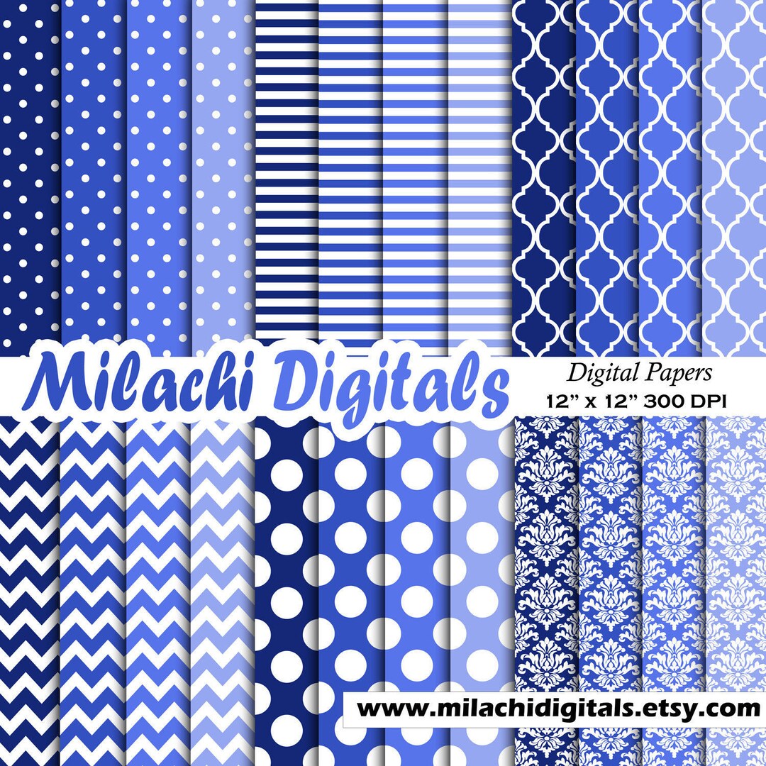Blue Digital Paper, Scrapbook Papers, Background, Polka Dots, Stripes ...