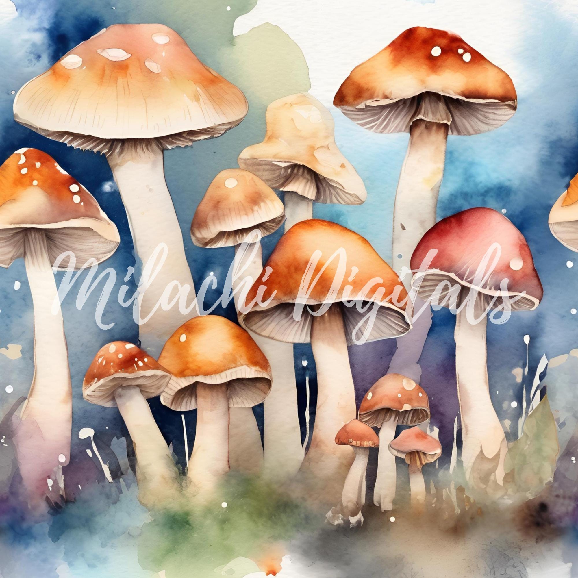 Mushrooms Digital Paper, Watercolor Mushroom Backgrounds, Junk Journal ...