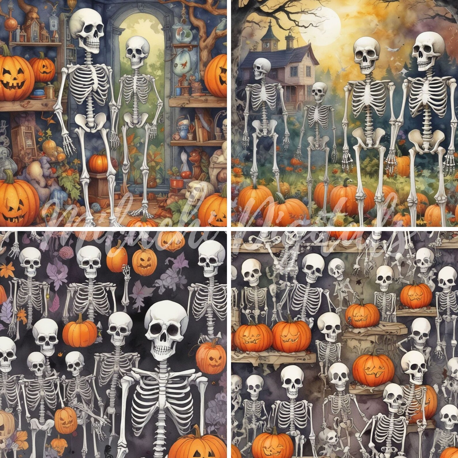 Halloween Skeleton Digital Paper Pack 12"x12", Spooky Background, DIY ...