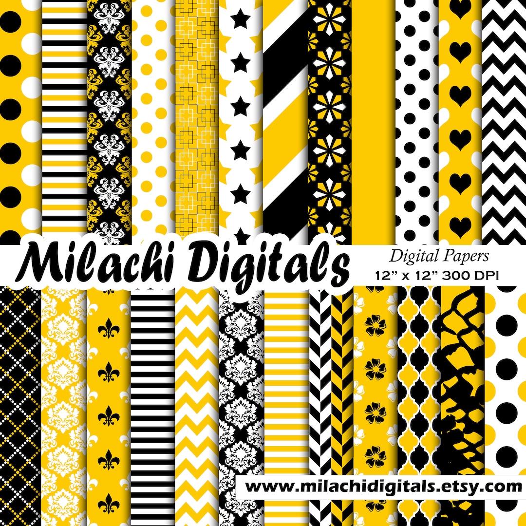 Mustard Yellow Digital Paper, Polka Dot Scrapbook Papers, Hearts ...