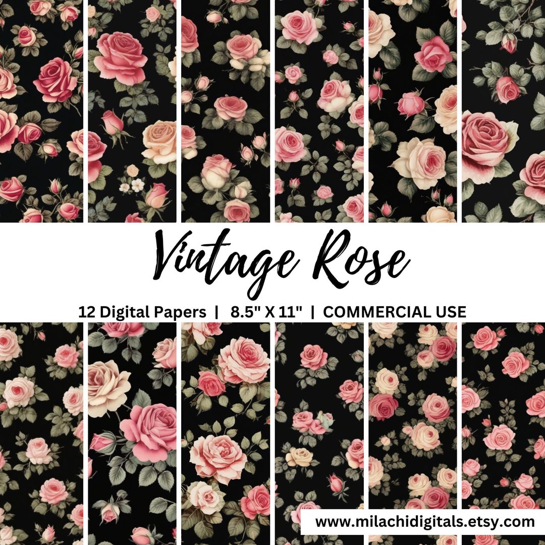 Vintage Rose Digital Paper Pack, 8.5"x11" Shabby Chic Printable Junk ...