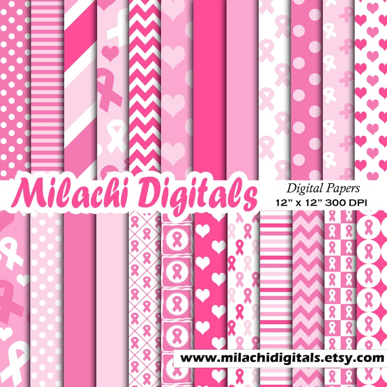 Cancer Ribbon Digital Paper Breast Cancer Awareness Scrapbook - Etsy