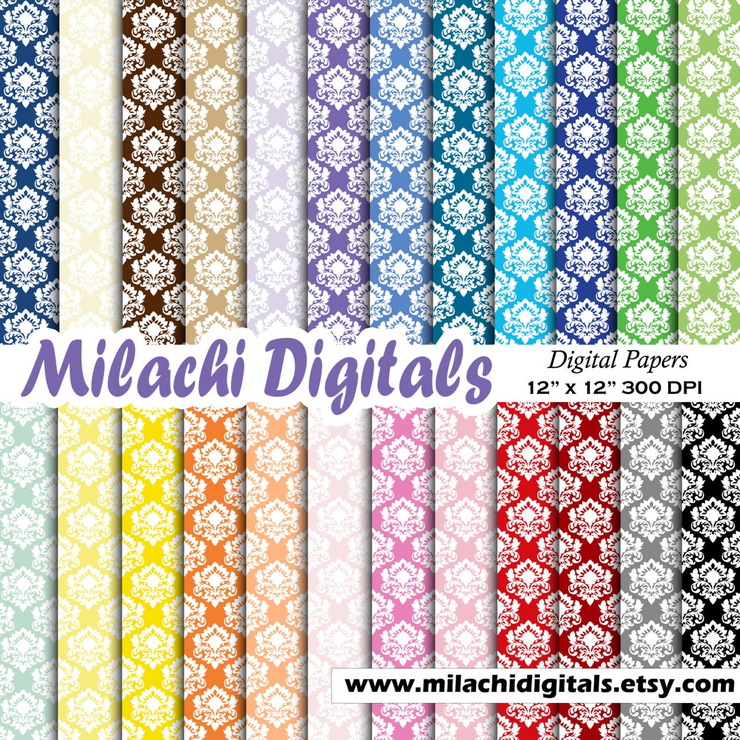 Damask Digital Paper, Damask Scrapbook Pages, Damask Wallpaper, Digital ...