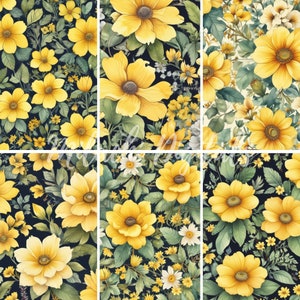 Yellow Flowers Digital Paper Pack 8.5"x11", Floral Junk Journal ...