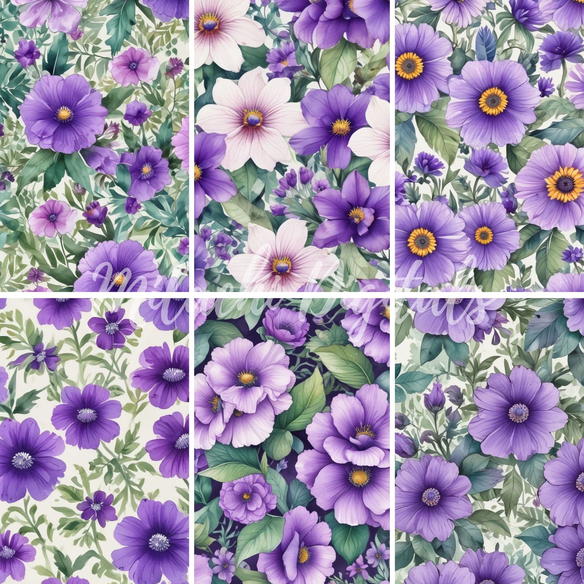 Purple Flowers Digital Paper Pack 8.5"x11", Floral Junk Journal ...