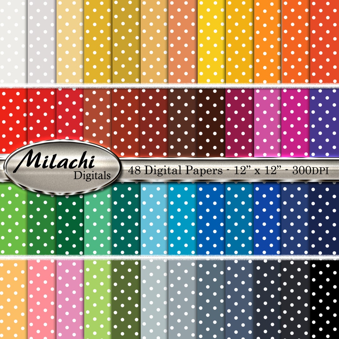 48 Digital Papers White Polka Dots Printable Digital Paper Pack 12 X 12 ...