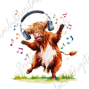 10 PNG Highland Cow Grooves Clipart, Fun Music-themed Digital Art, Junk ...