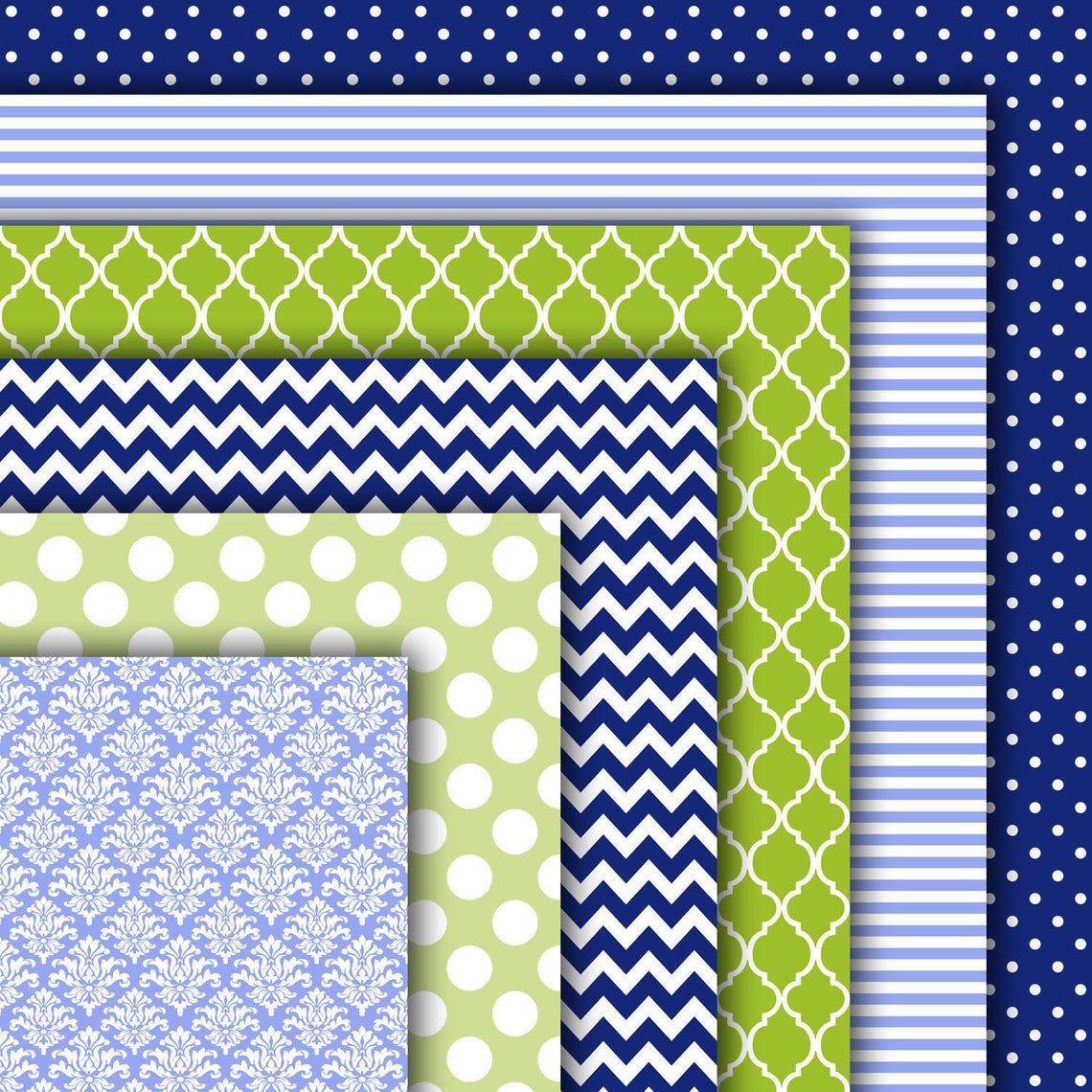 Blue and Green Digital Paper, Scrapbook Papers, Background, Polka Dots ...