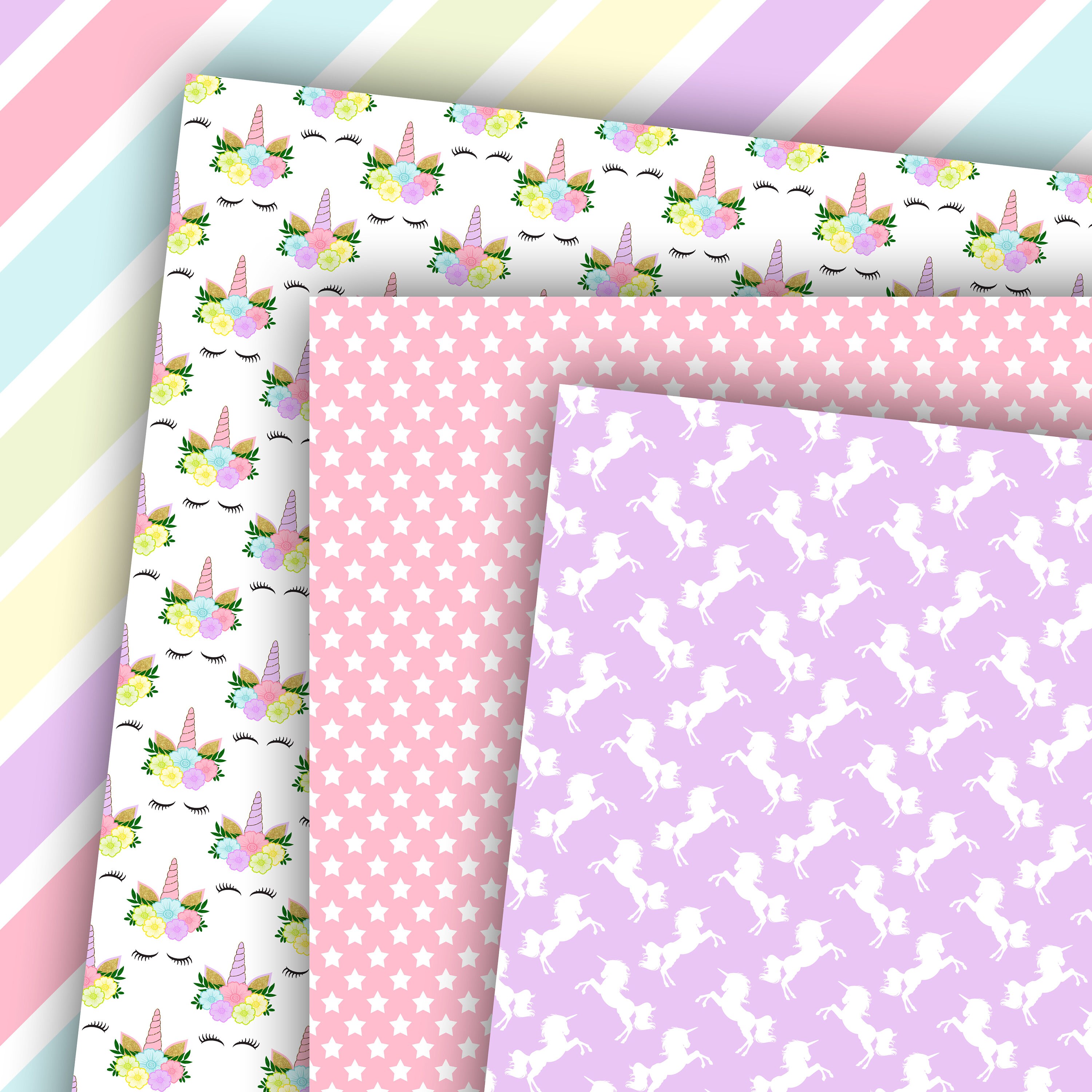 Unicorn Face Digital Paper, Scrapbook Papers, Background, Unicorn ...