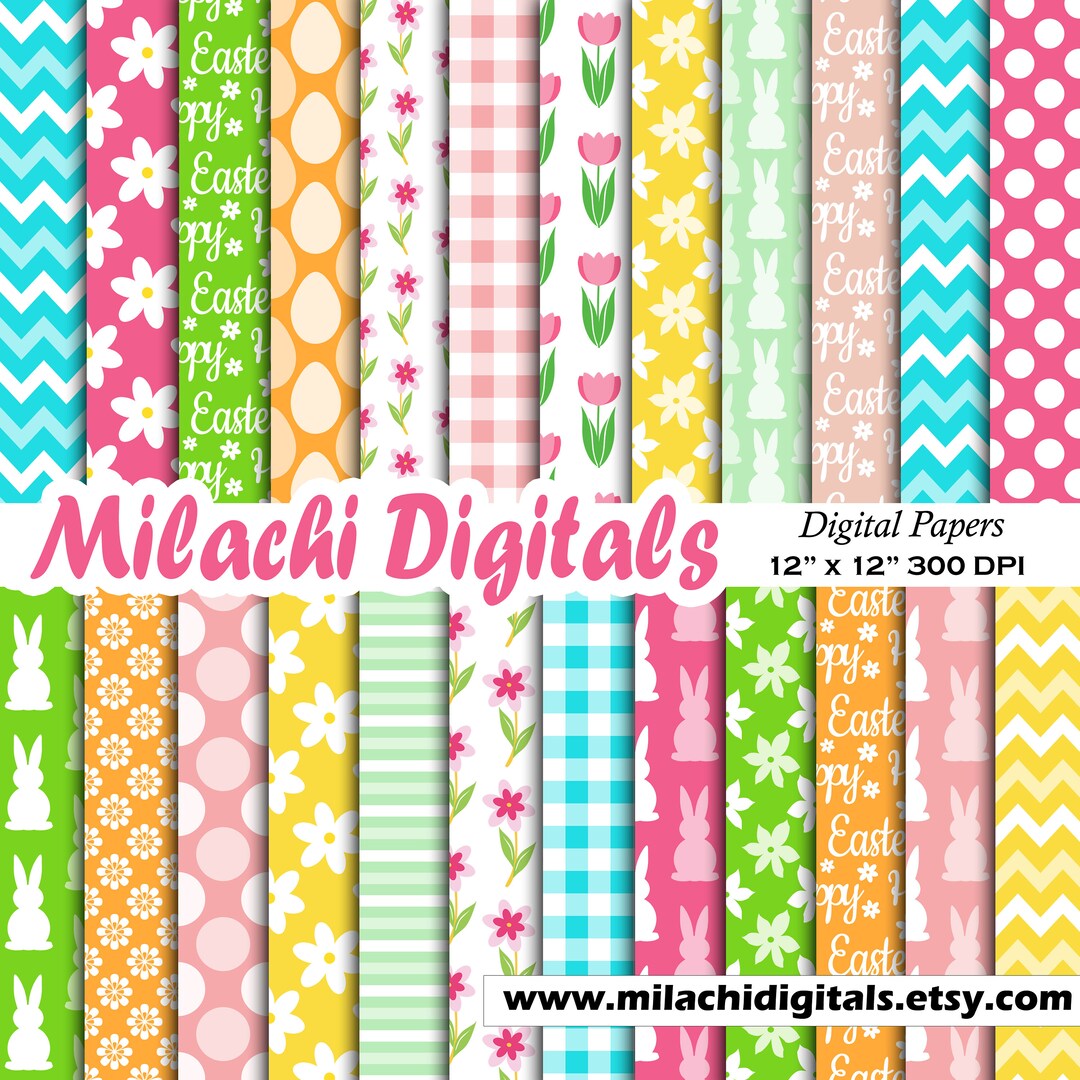Easter Digital Paper, Easter Bunny Scrapbook Papers, Seamless ...