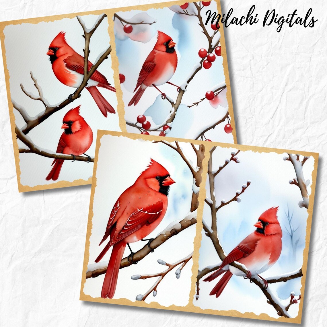 Winter Cardinal Junk Journal Printable Paper, Digital Scrapbook Paper ...