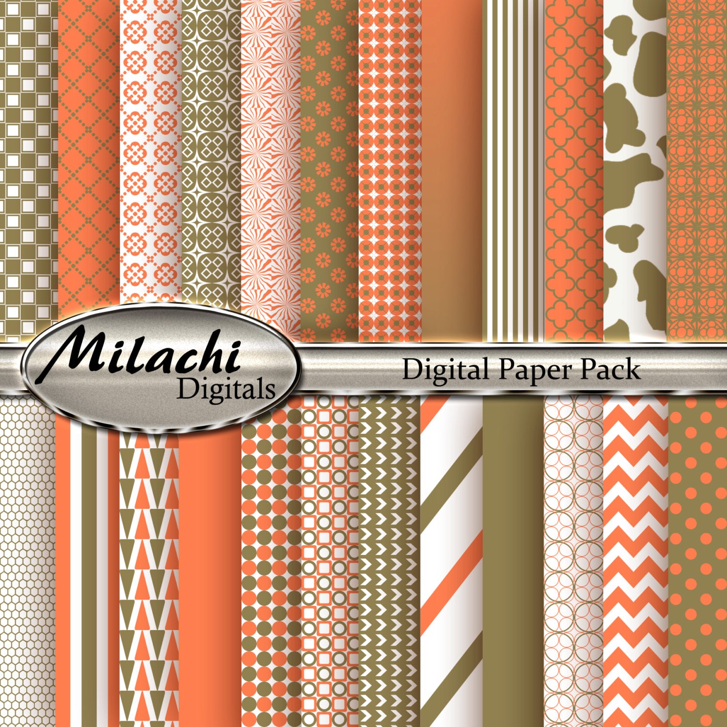Dark Tan and Coral Digital Paper Pack - 8.5" X 11" - Commercial Use ...
