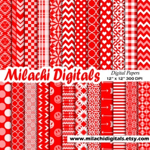 Red Digital Paper Pack, Valentine's Day Scrapbook Papers, Seamless ...