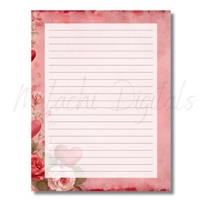 Valentine's Day Printable Writing Paper Stationery, Digital Paper for ...