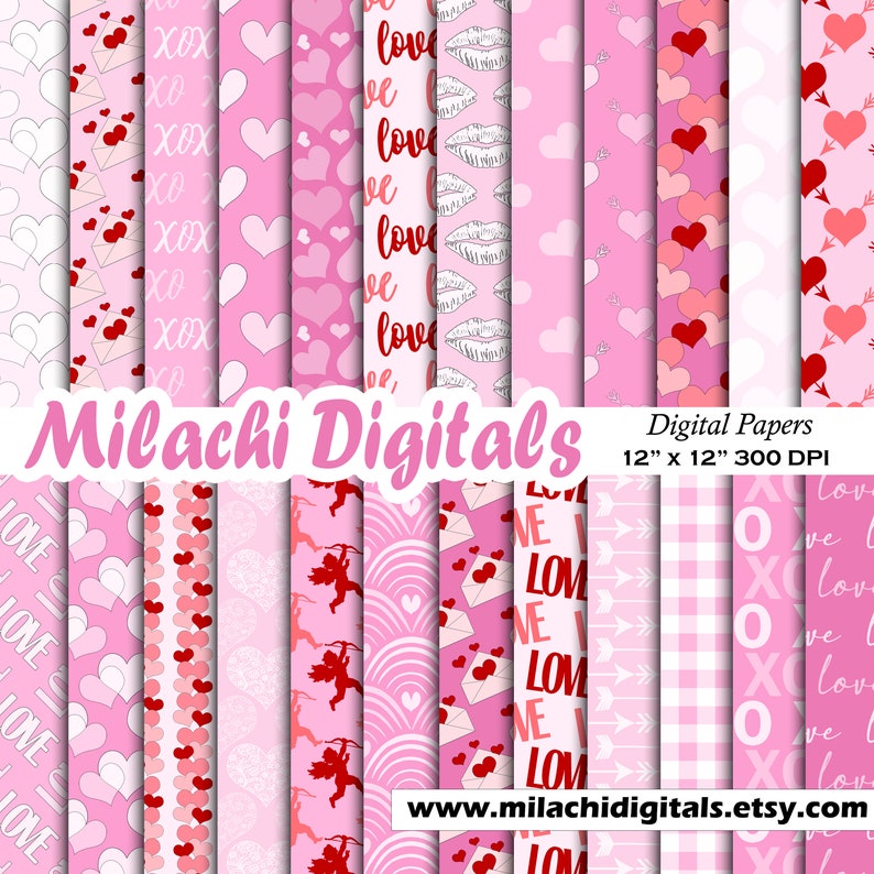 Valentine's Day Digital Paper Seamless Patterns, Valentine's Day ...