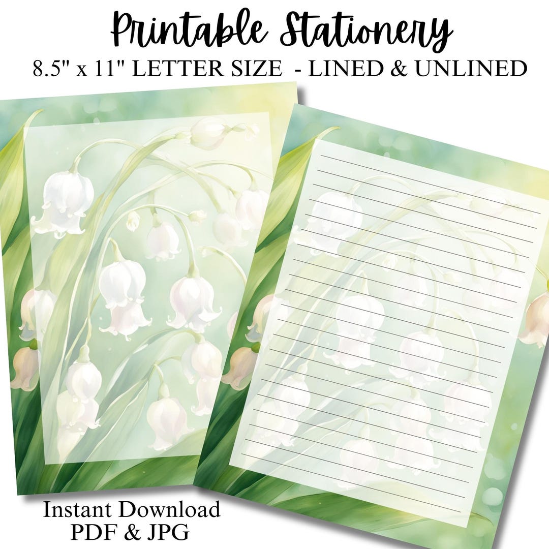 Lily of the Valley Printable Writing Paper Stationery, Digital Paper ...
