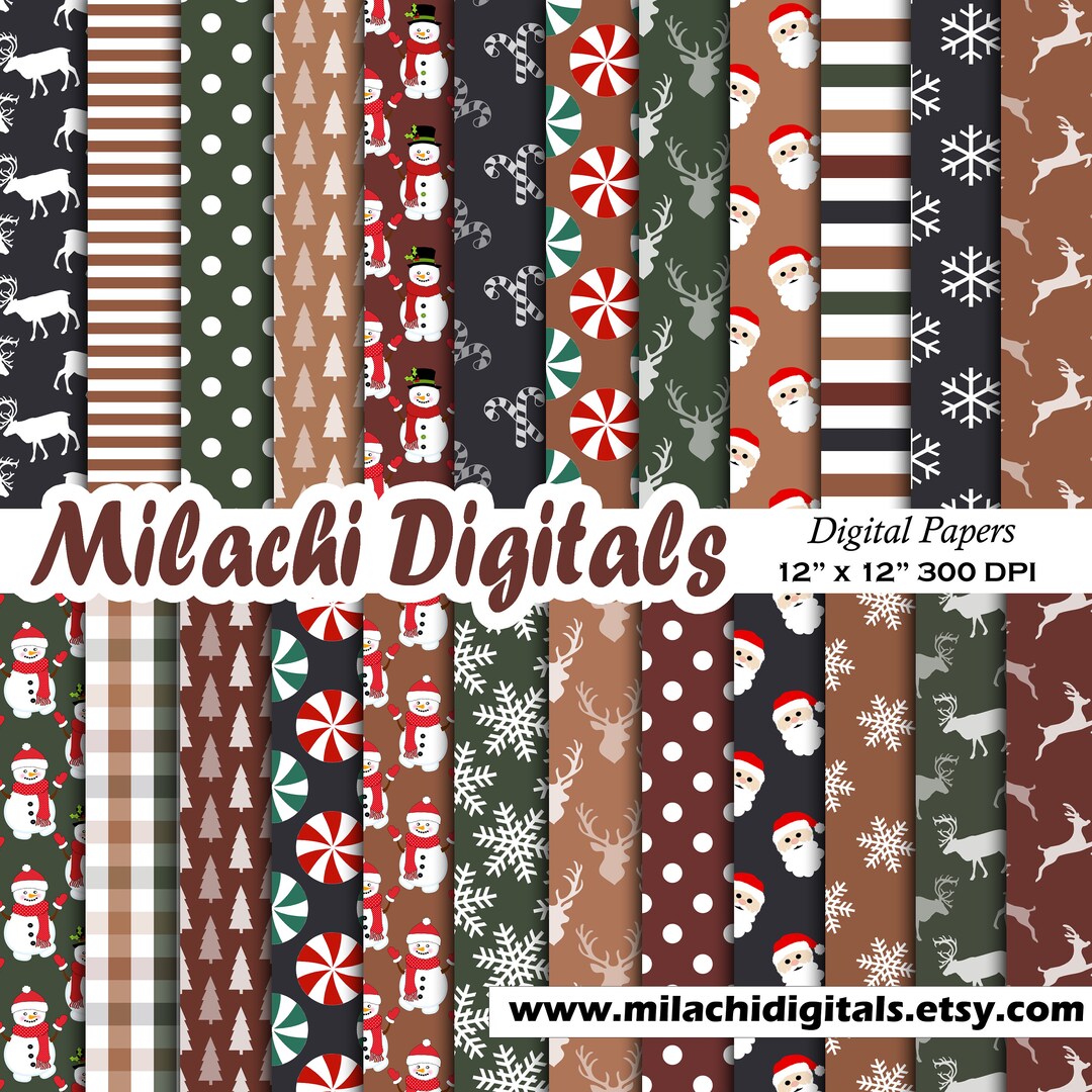 Christmas Digital Paper Pack, Holiday Scrapbook Papers, Seamless ...