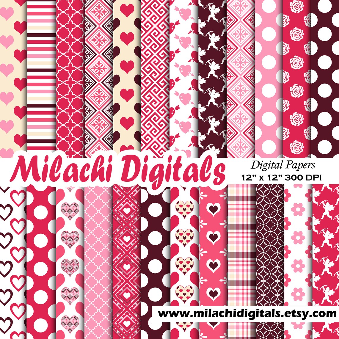 Valentine Digital Paper Valentine's Day Scrapbook Papers - Etsy