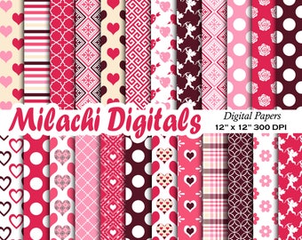 Valentine Digital Paper Valentine's Day Scrapbook Papers | Etsy