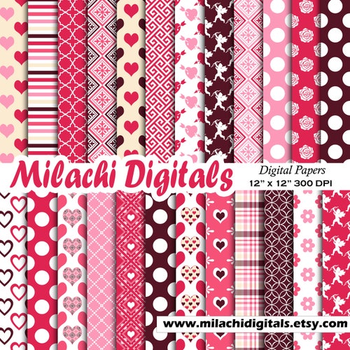 Valentine Digital Paper Valentine's Day Scrapbook Papers - Etsy