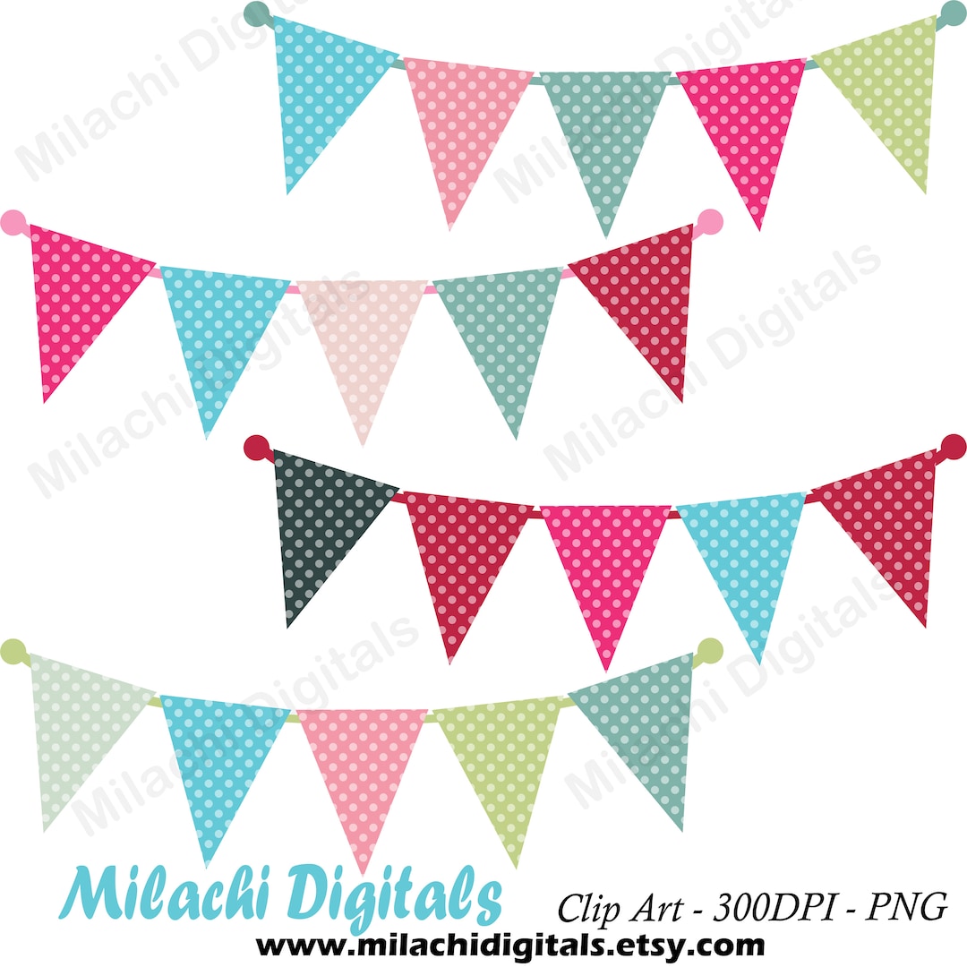 Polka Dots Bunting Banner Clipart, Scrapbooking, Card Making, Garland ...
