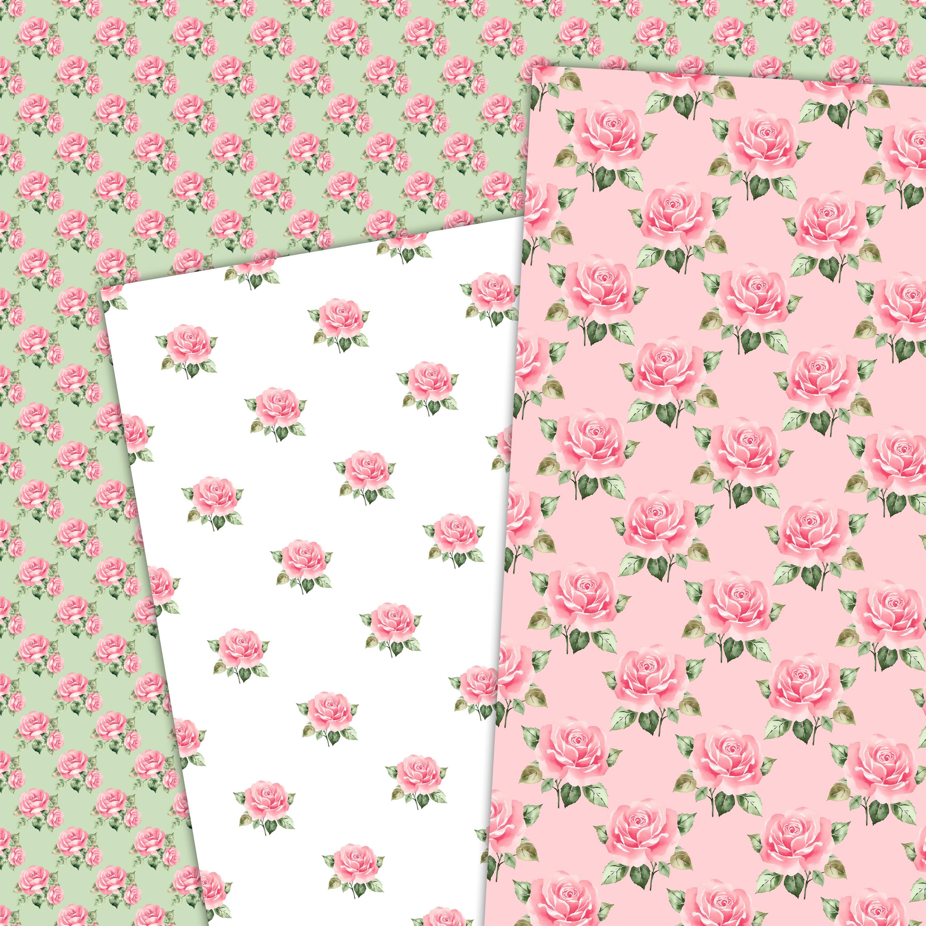Pink Roses Digital Paper, Seamless 12"x12" Scrapbook Paper, Junk ...
