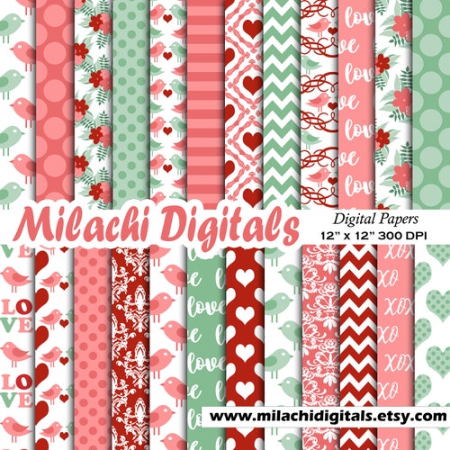 Valentine Digital Paper Valentine's Day Scrapbook Papers - Etsy