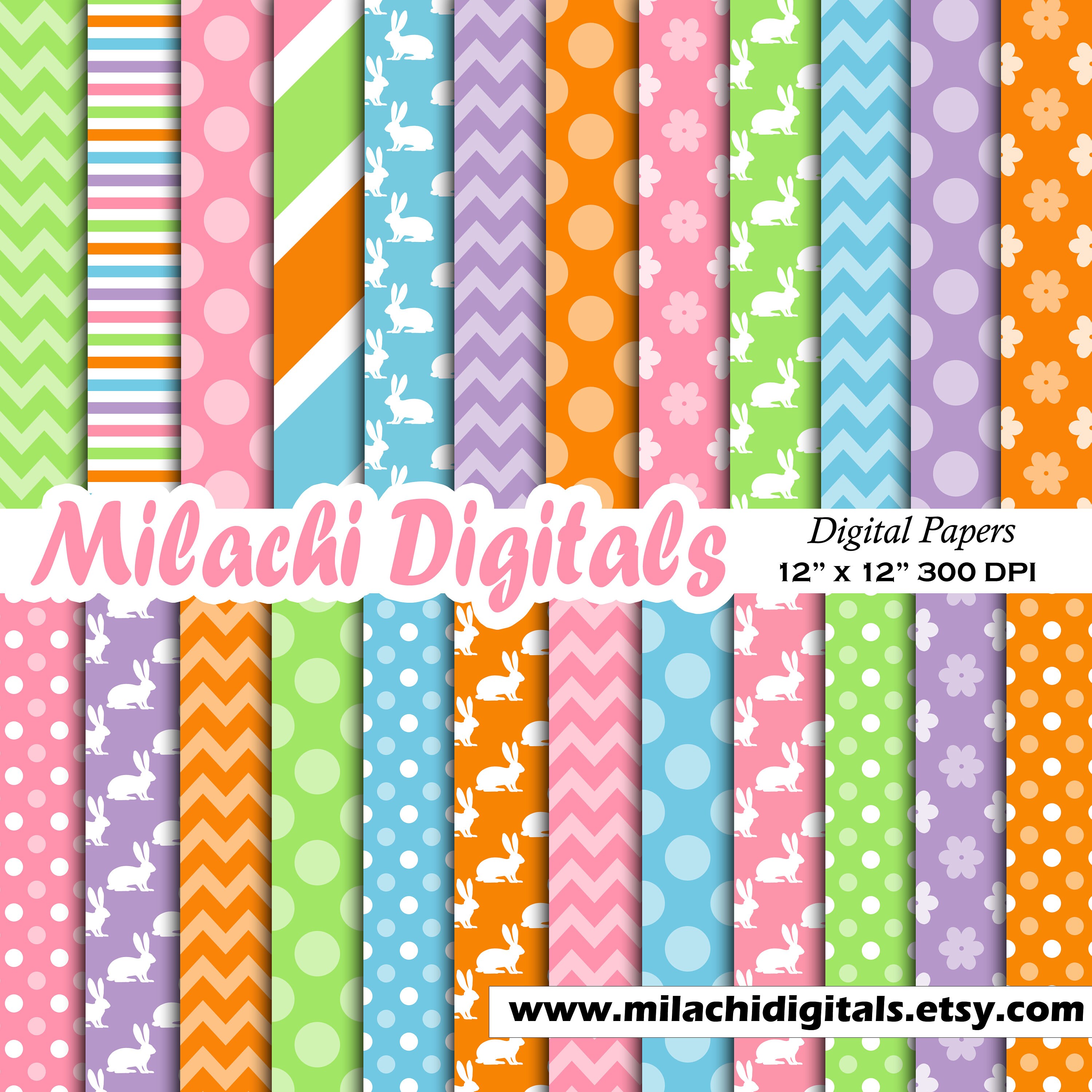 Easter Digital Paper, Bunny Scrapbook Papers, Wallpaper, Spring ...
