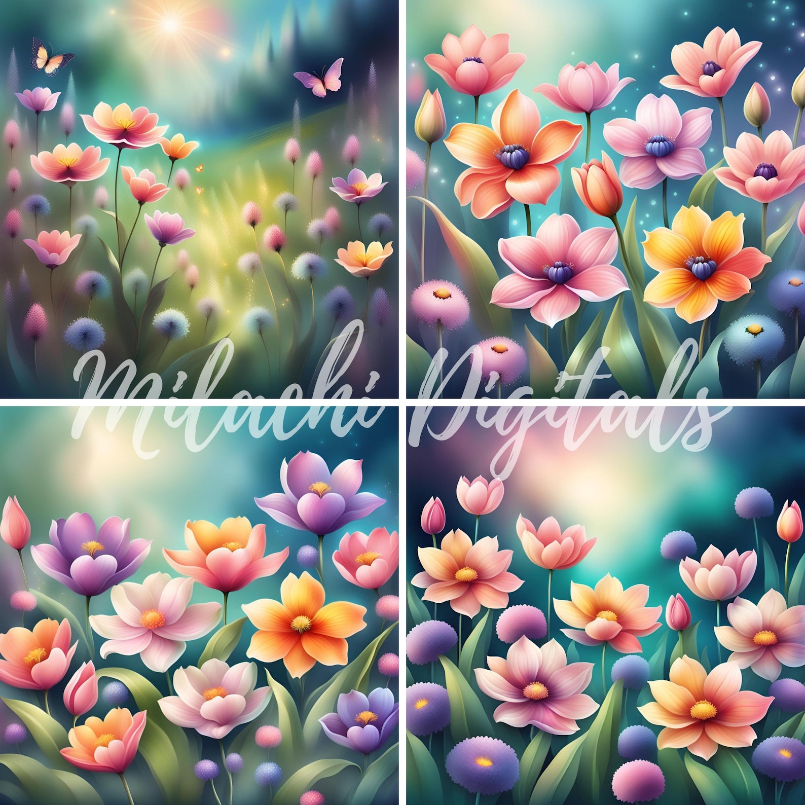 Spring Flowers Digital Paper, Floral Backgrounds, Junk Journal Pages ...