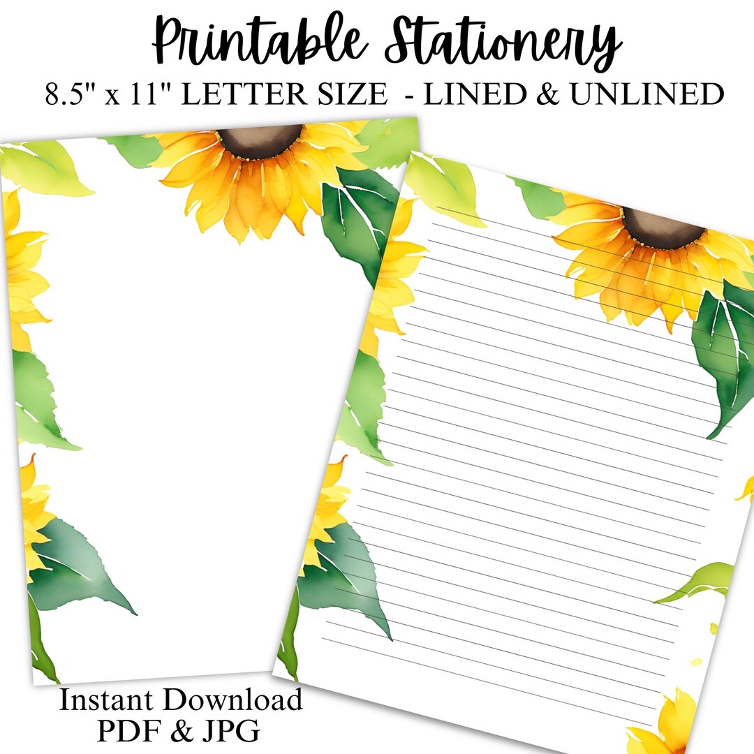 Sunflower Stationery Printable, Journal, Letter Writing, Office Notepad ...