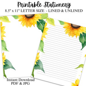 Sunflower Stationery Printable, Journal, Letter Writing, Office Notepad ...