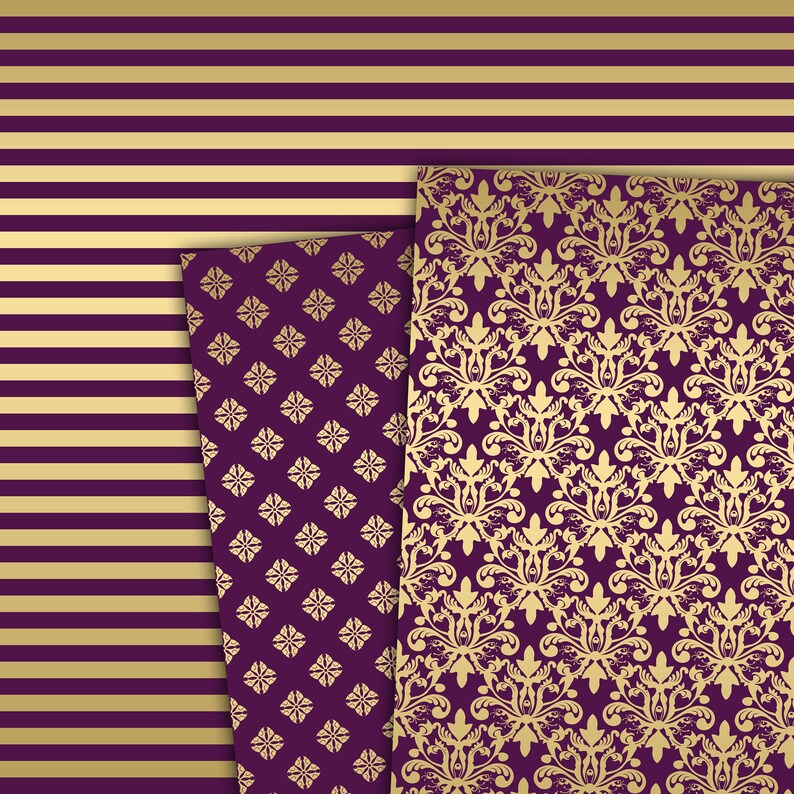 Purple and Gold Digital Paper Royal Gold Patterns Luxury Polka - Etsy