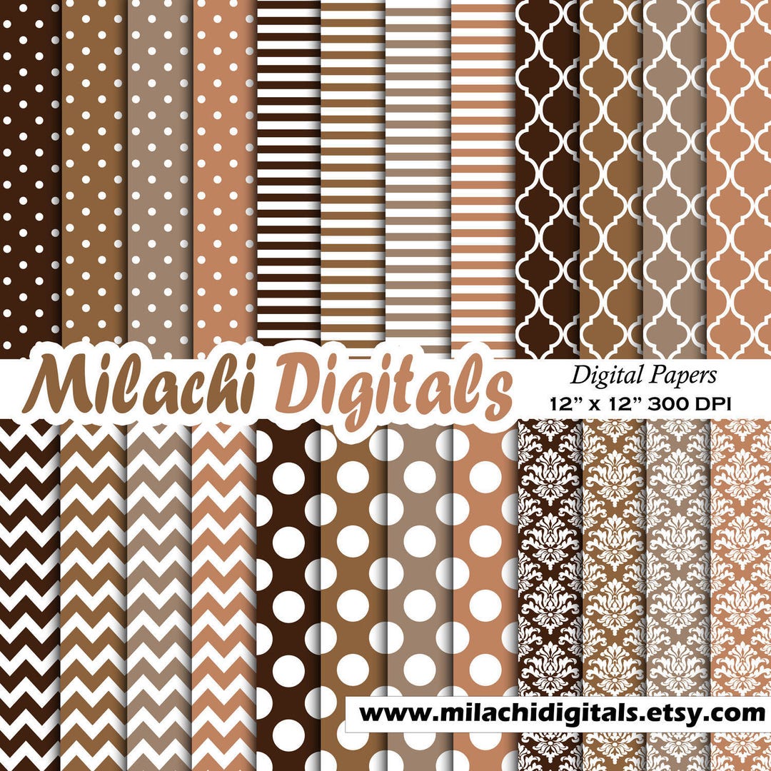 Brown Digital Paper, Scrapbook Papers, Background, Polka Dots, Stripes ...