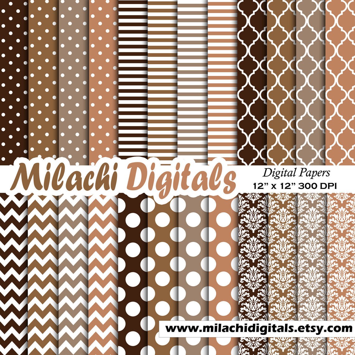 Brown Digital Paper Scrapbook Papers Background Polka Dots - Etsy