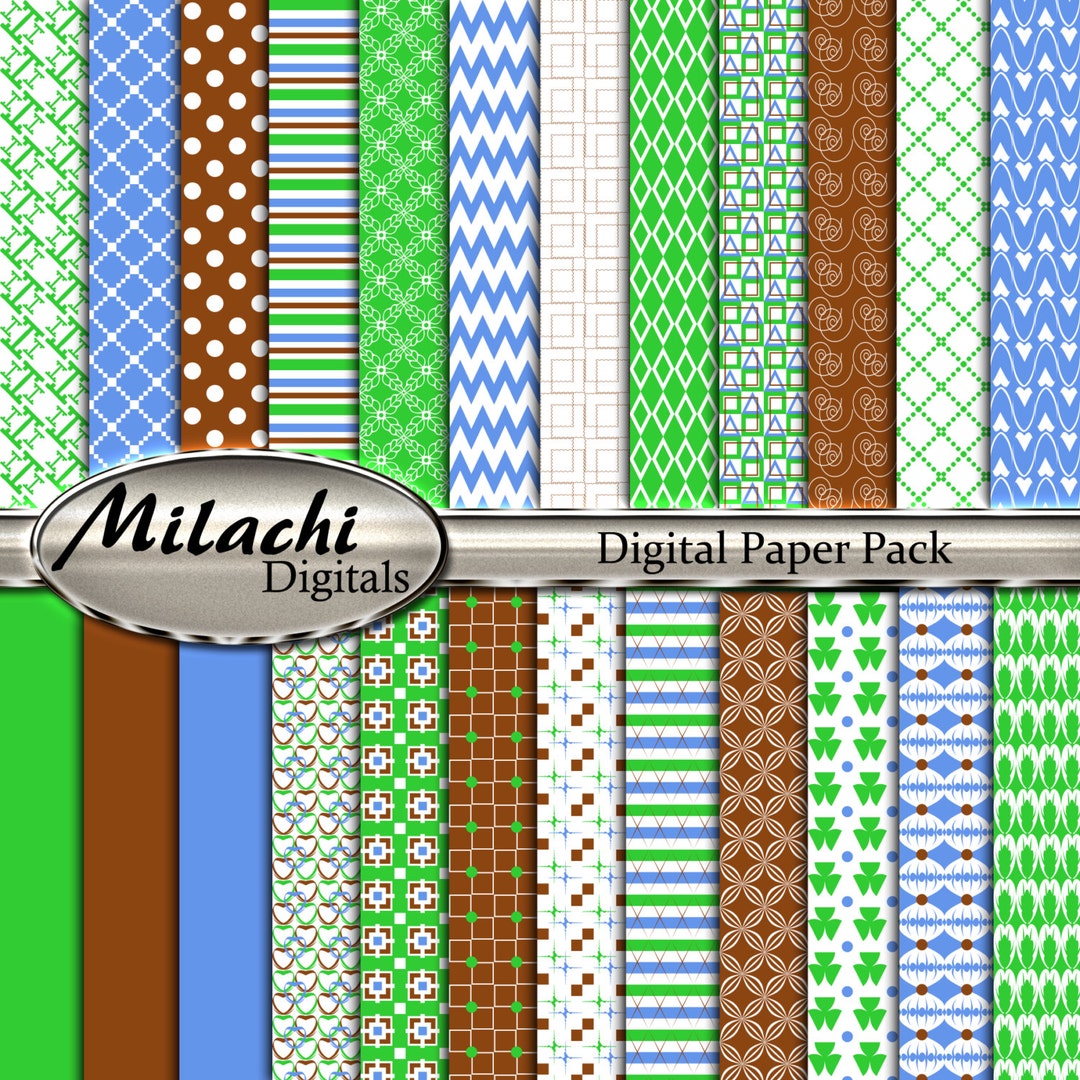 Green Blue Brown Digital Paper Pack, 12" X 12" Scrapbook Papers ...