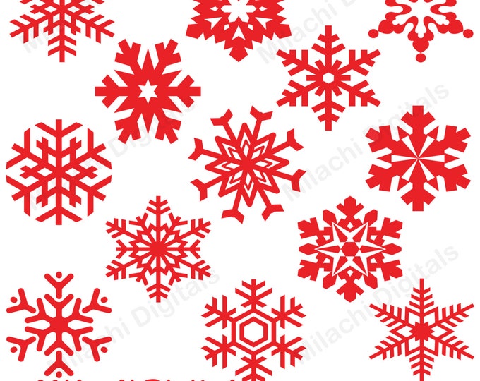 Glitter Snowflake Clipart, Red Glitter Snowflakes, Commercial Use, Red ...