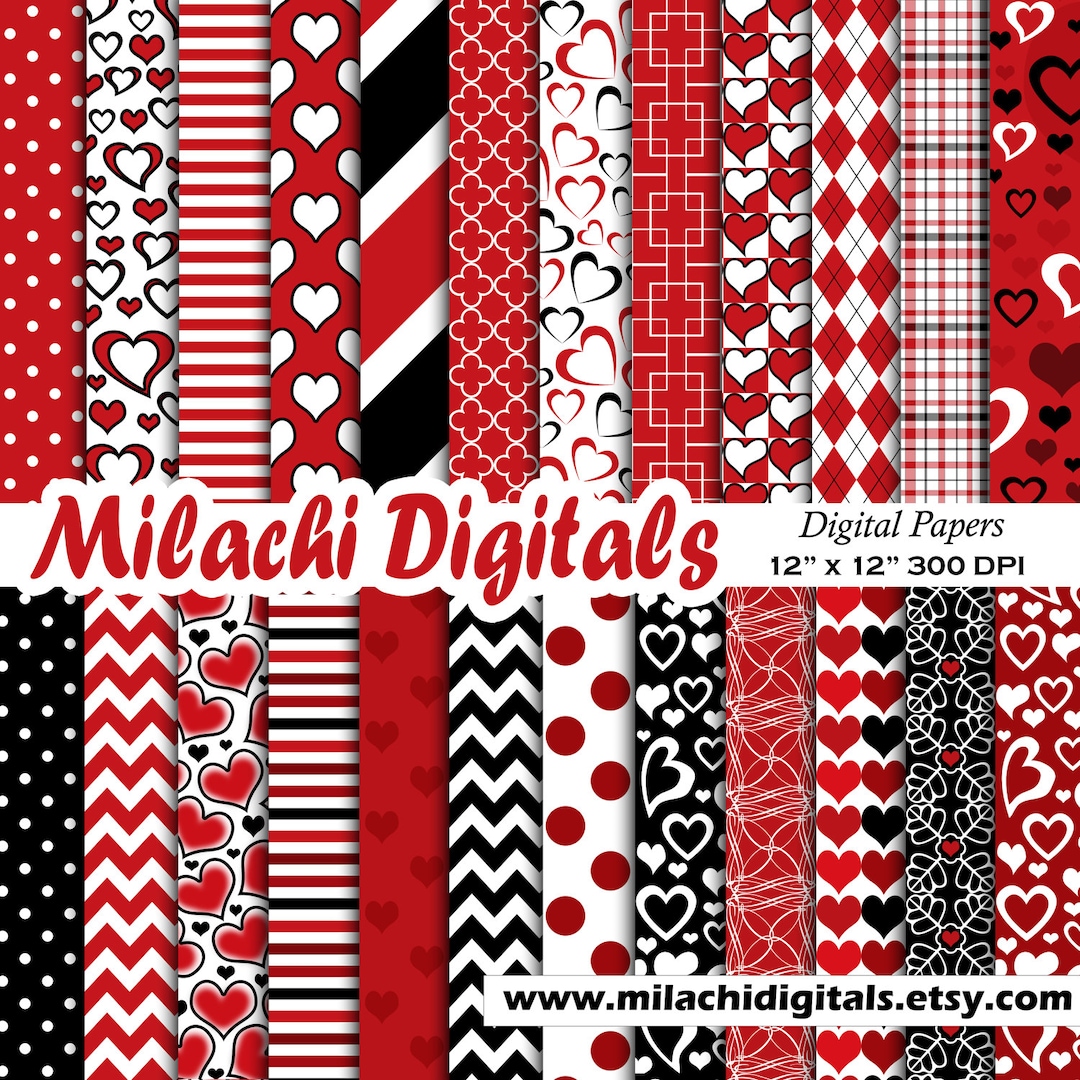 Valentine Digital Paper, Valentine's Day Scrapbook Papers, Hearts ...