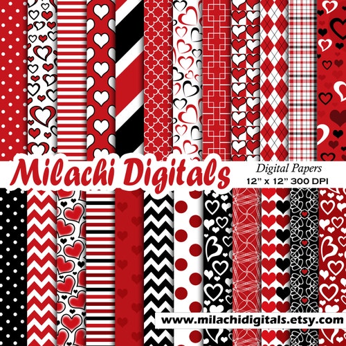 Valentine Digital Paper Valentine's Day Scrapbook Papers | Etsy