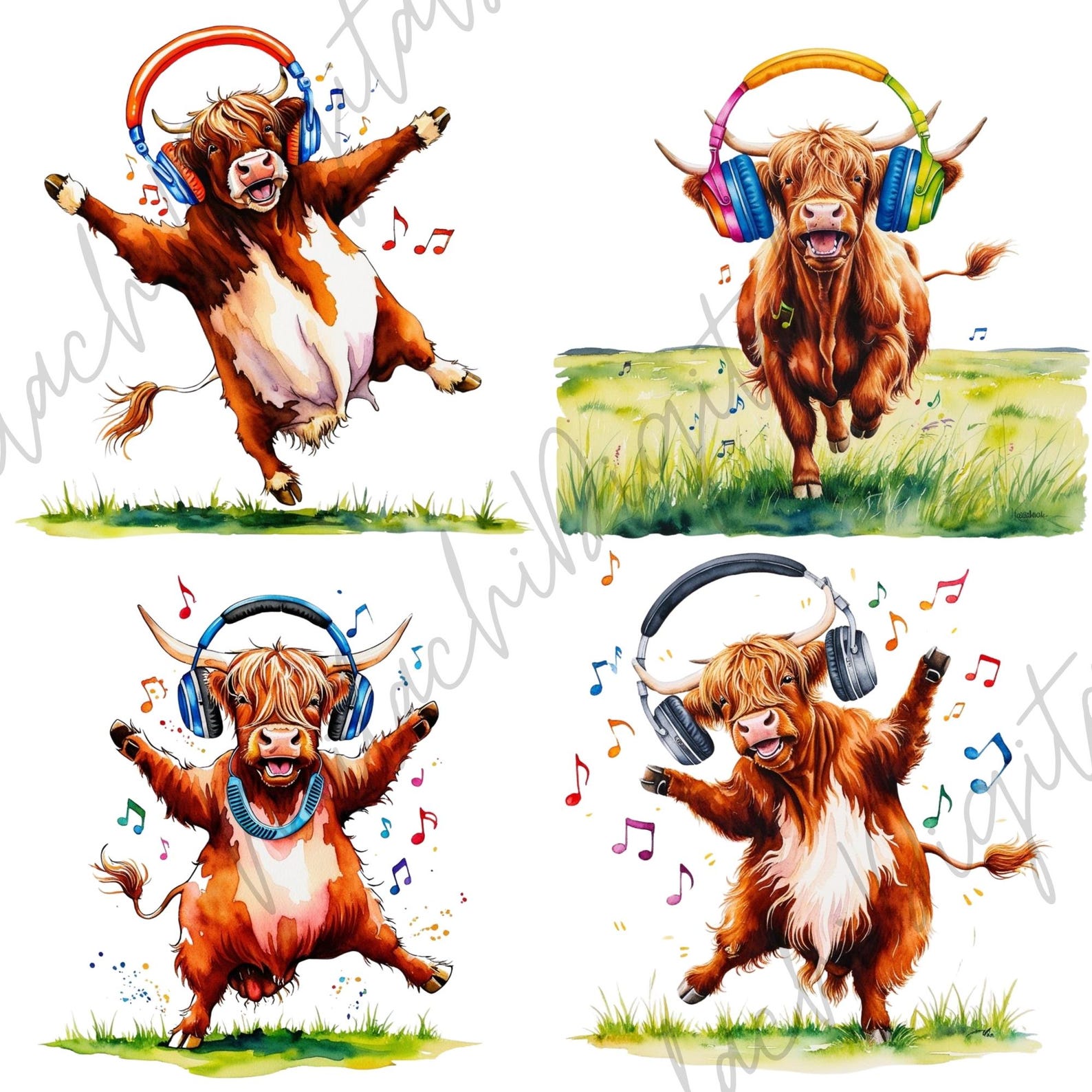 10 PNG Highland Cow Grooves Clipart, Fun Music-themed Digital Art, Junk ...