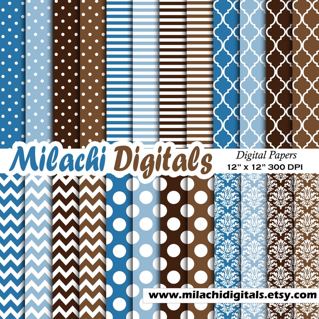 Brown and Blue Digital Paper, Scrapbook Papers, Background, Polka Dots ...