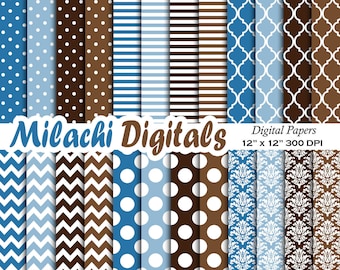 Blue Brown Damask | Etsy