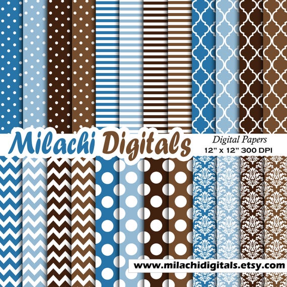 Brown and blue digital paper scrapbook papers background | Etsy