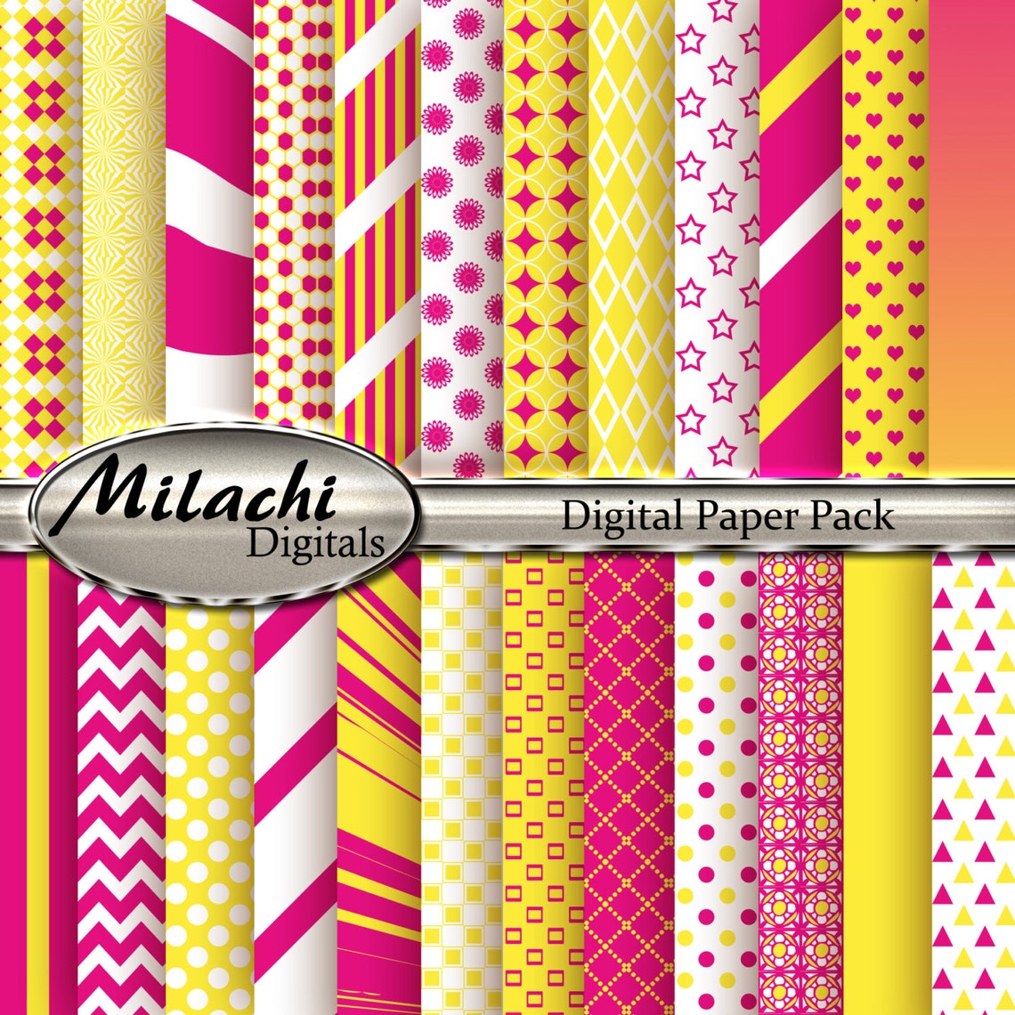 Yellow and Pink Digital Paper Pack Scrapbook Papers - Etsy