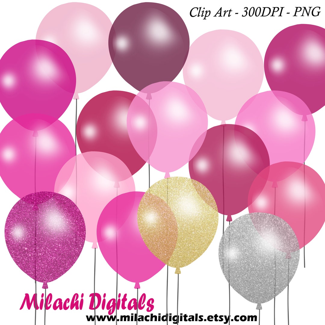 Pink Balloons Clipart Gold Silver Birthday Clipart Baby Shower Wedding ...