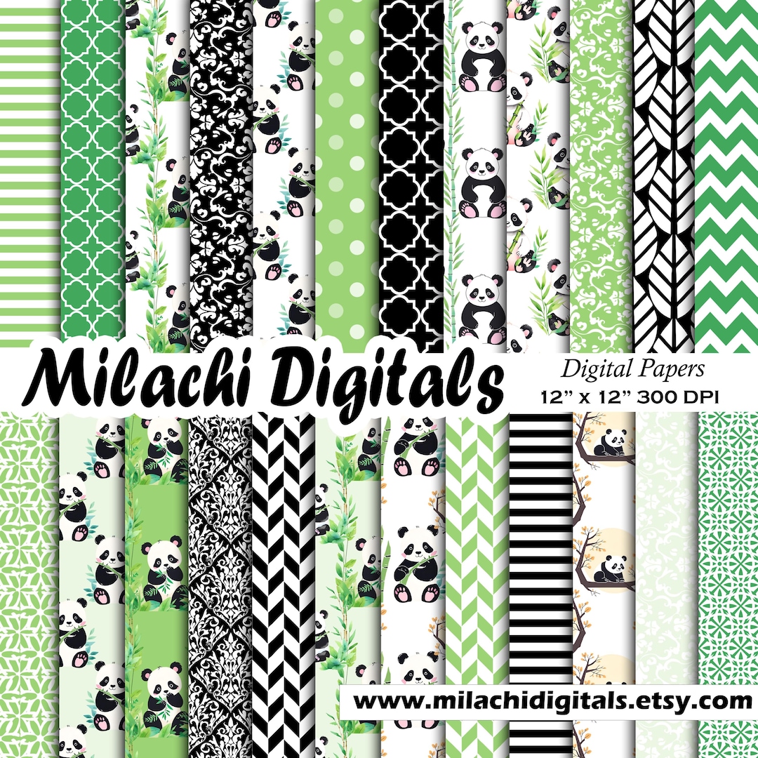 Watercolor Panda Digital Paper Seamless 12"x12" Scrapbook Paper, Junk ...