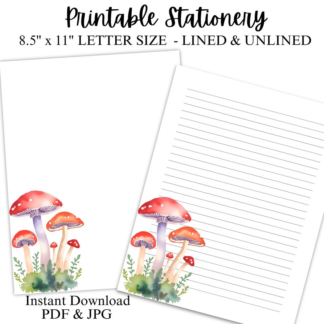 Mushrooms Stationery Printable, Journal, Letter Writing, Office Notepad ...