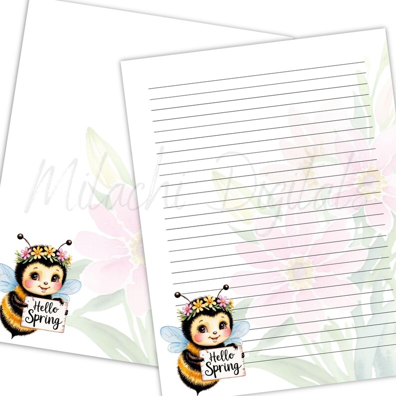 Bubble Bee Hello Spring Stationery Printable, PDF Journal Paper ...