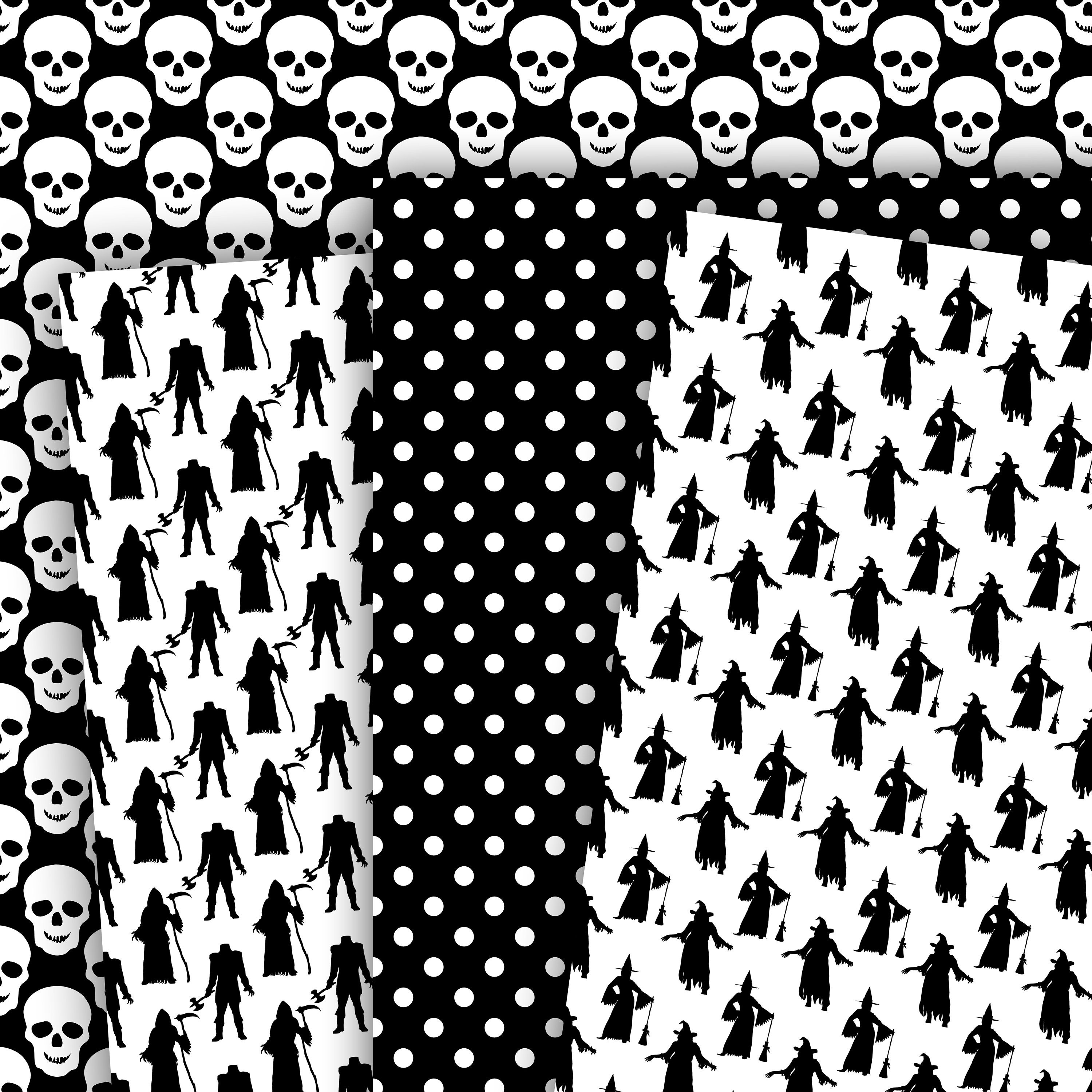 Black and White Halloween Digital Paper Seamless, Trick or Treat ...
