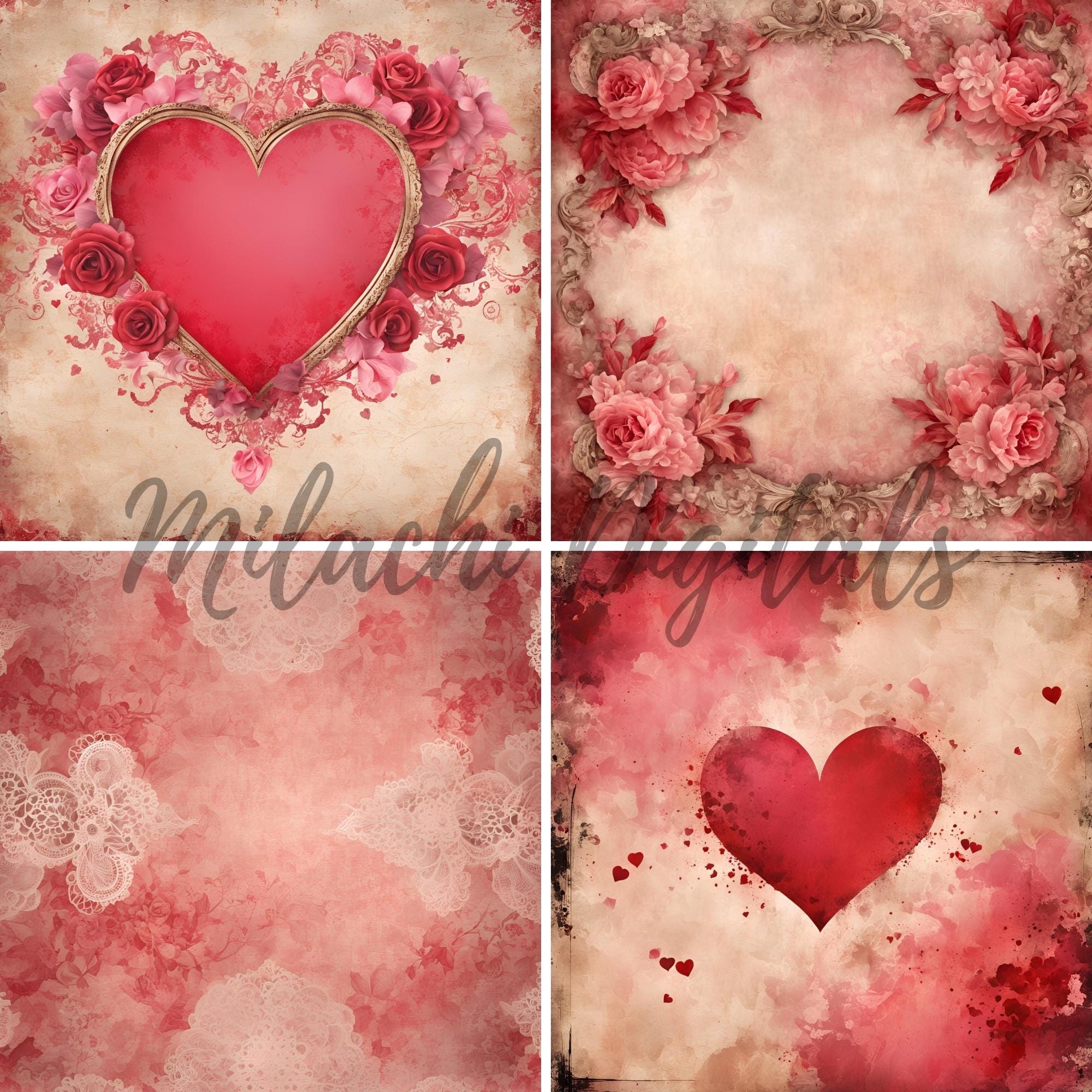 Valentine's Day Digital Paper Pack 12"x12", Printable Scrapbook Paper ...